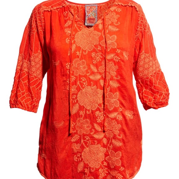 Johnny Was | Tops | Johnny Was Red Embroidered Jolie Selena Tunic Top ...